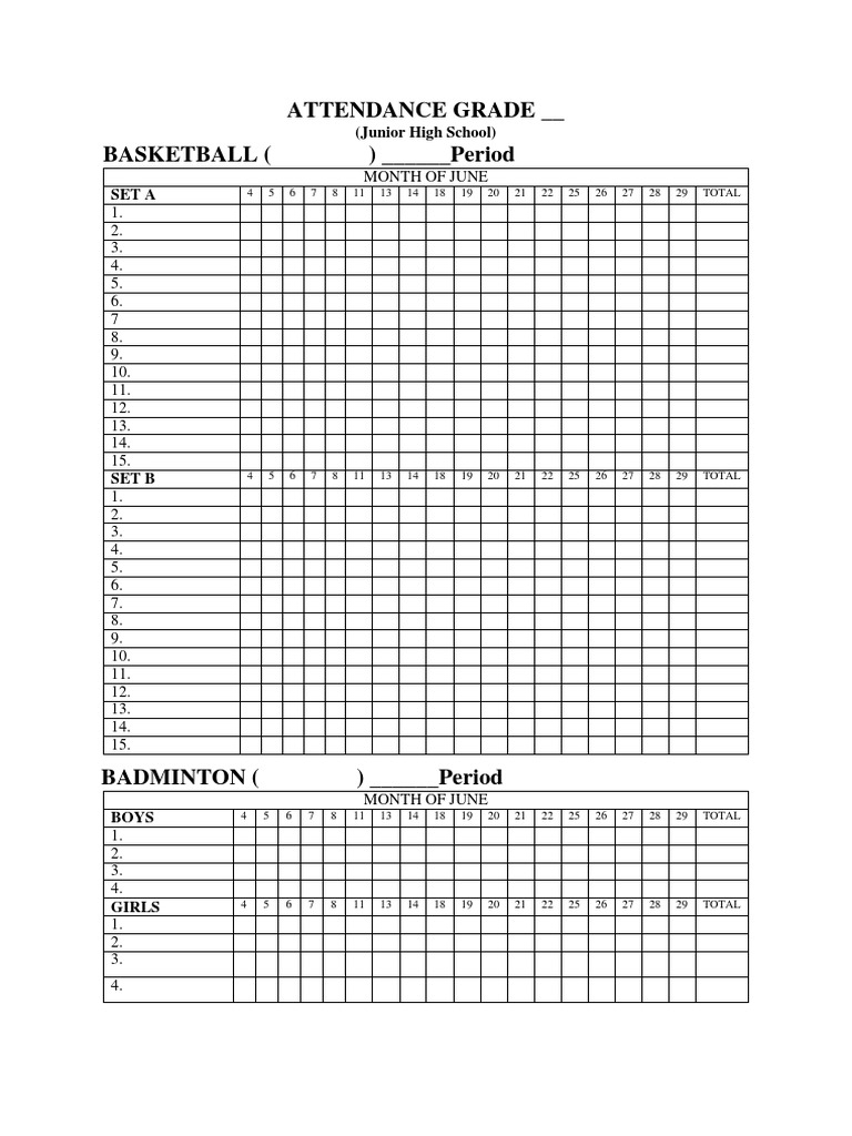 Attendance Grade - Basketball - Period | PDF | Sports | Leisure