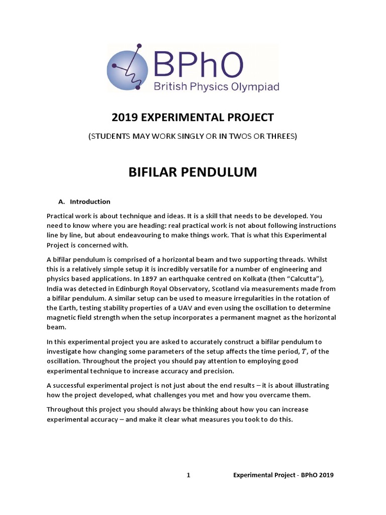 BPhO 2019 Bifilar Pendulum Project | PDF | Experiment | Pendulum