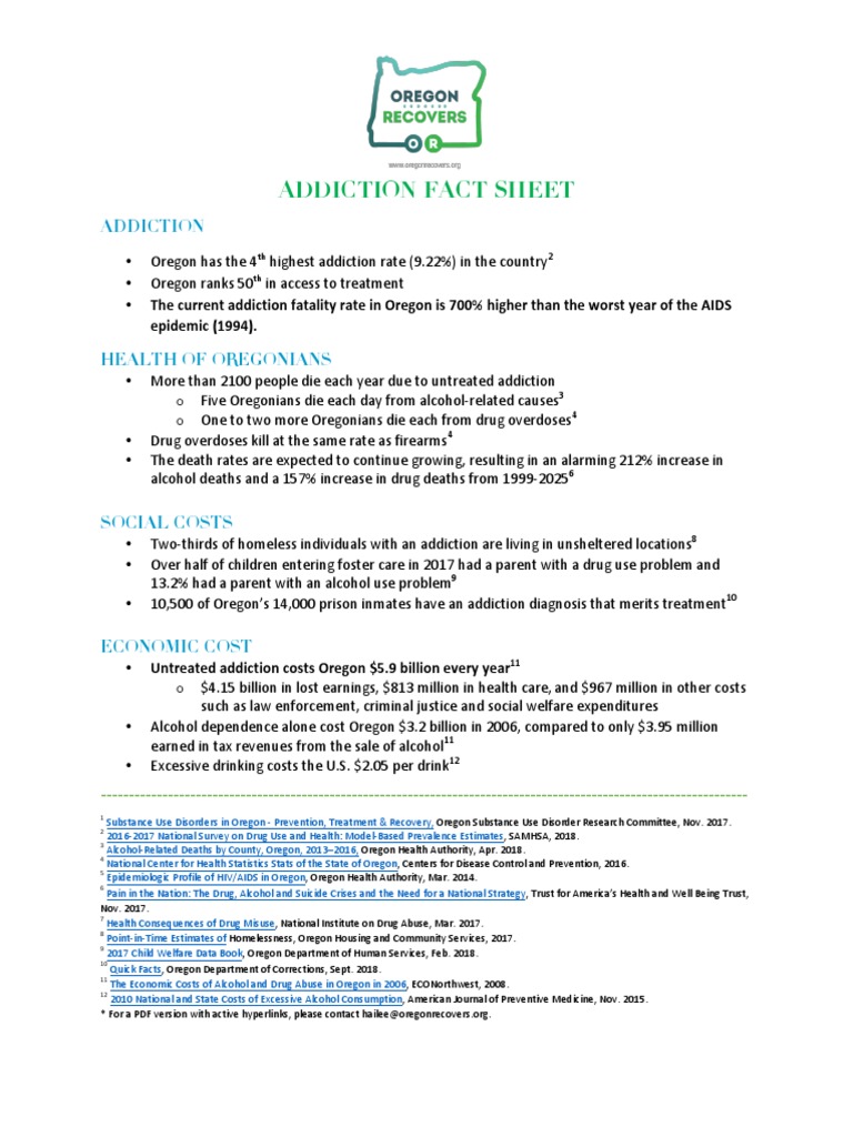 Oregon Recovers - Addiction Fact Sheet | PDF | Substance Use Disorder ...