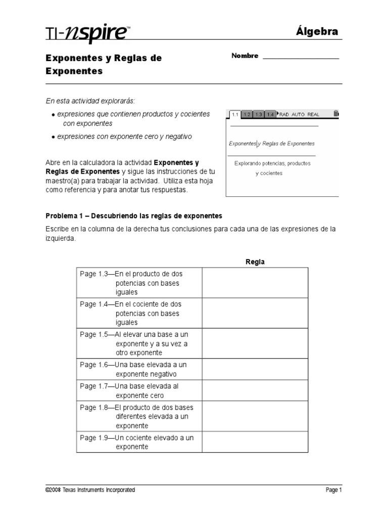 Exponentes y Reglas de Exponentes Estudiantes | PDF | Exponenciación ...