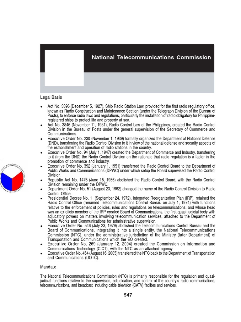 National Telecommunications Commission: Legal Basis | PDF ...