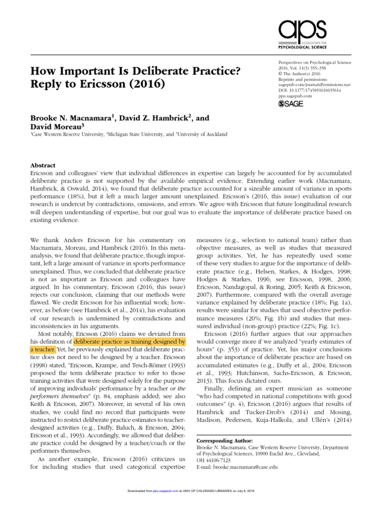 How Important Is Deliberate Practice | PDF | Effect Size | Psychology