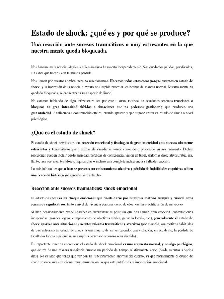 Estado de Shock | PDF | Trauma psicólogico | Estrés (biología)