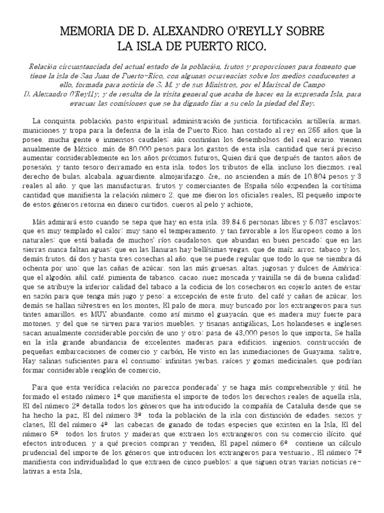 Memoria de Don Alejandro O Reilly | PDF | Cuba | Agricultura
