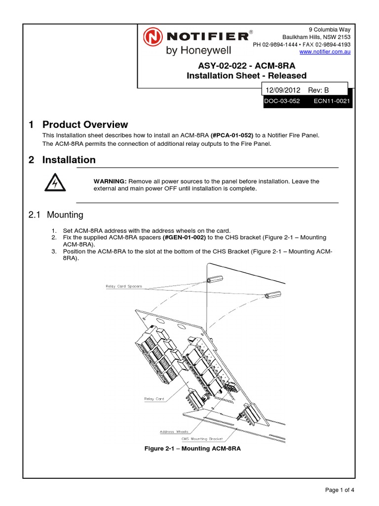 Acm-8ra Install Sheet | PDF | Flash Memory | Relay