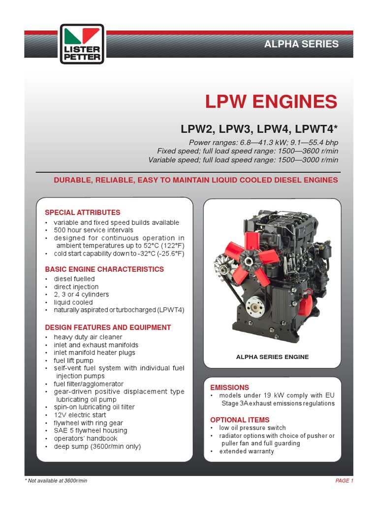 Lister Petter Alpha Series LPW Engines | PDF | Diesel Engine | Fuel ...
