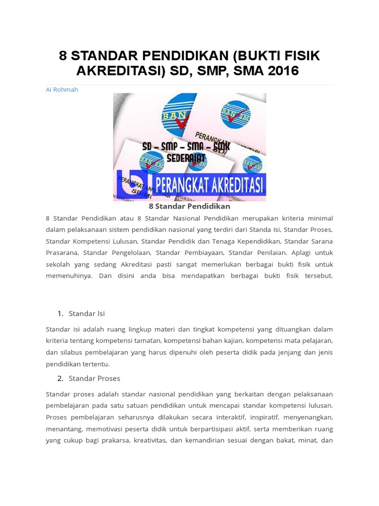 8 Standar Pendidikan | PDF