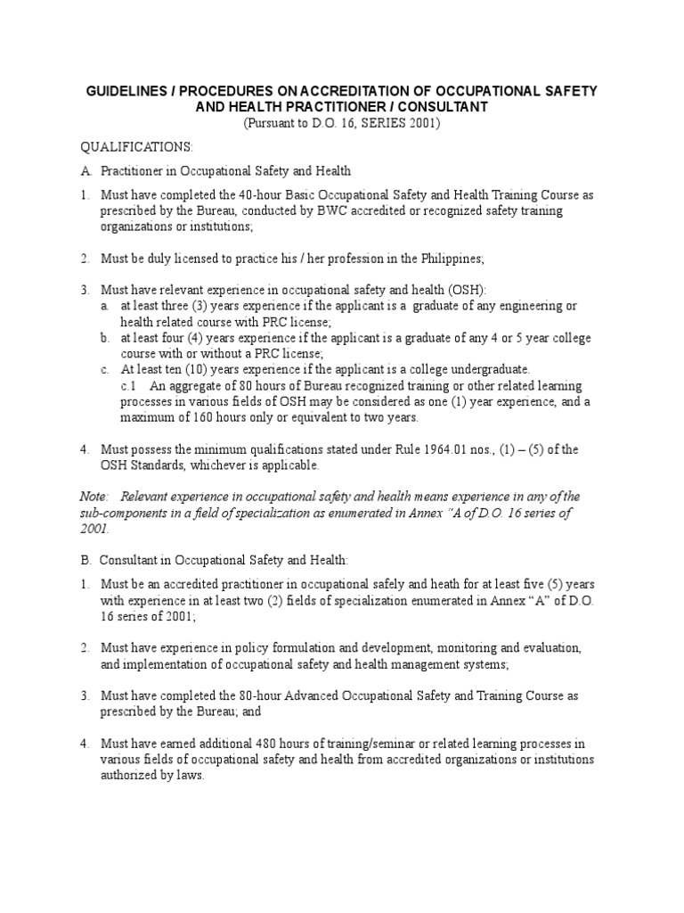 Accreditation Guidelines for OSH Practitioners | PDF | Occupational ...