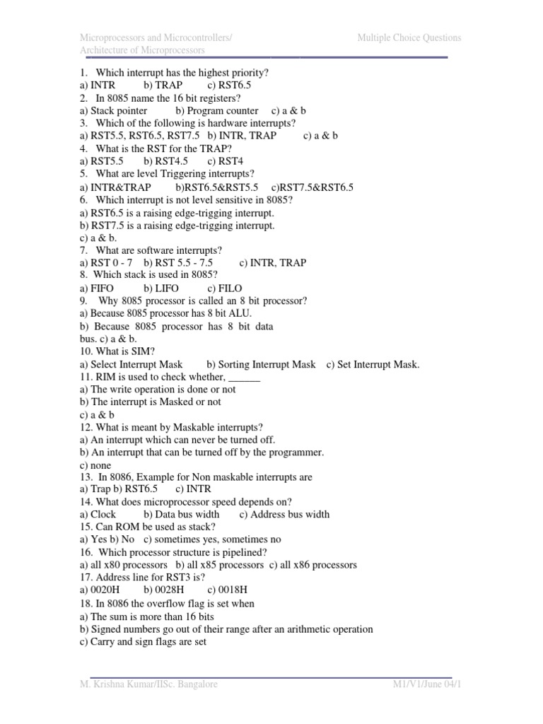 Microprocessor Architecture MCQs | PDF | Electronic Design | Central ...