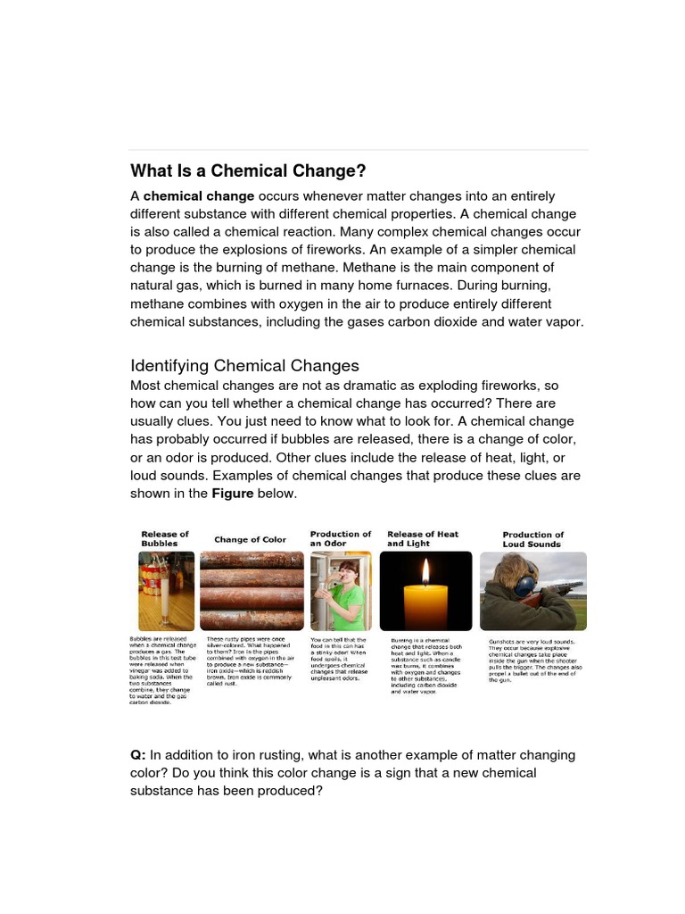 Understanding Chemical Changes | PDF | Chemical Substances | Methane
