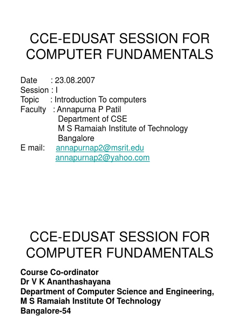 Cce-Edusat Session For Computer Fundamentals | PDF | Integrated Circuit | Central Processing Unit