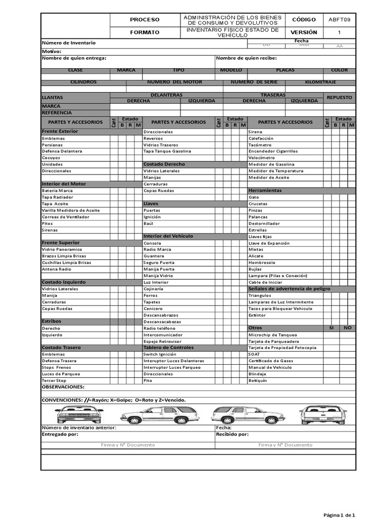 Formato Modelo Inventario Vehiculos | Bienes manufacturados ...