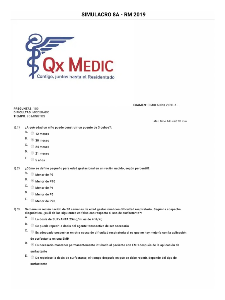 Simulacro Banco de Preguntas RESIDENTADO MEDICO - Con Claves | PDF | Medicina CLINICA ...
