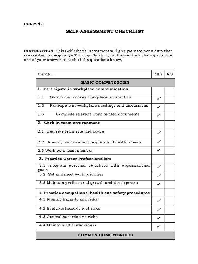 Self Assessment Checklist | PDF | Aquaculture | Occupational Safety And ...