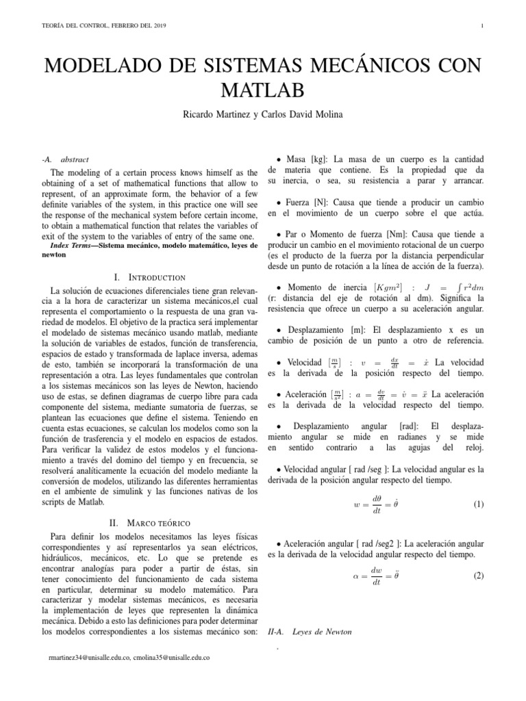 Modelado de Sistemas Mecanicos Con Matlab | Descargar gratis PDF | Las ...