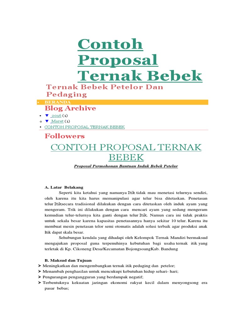 Contoh Proposal Ternak Bebek | PDF
