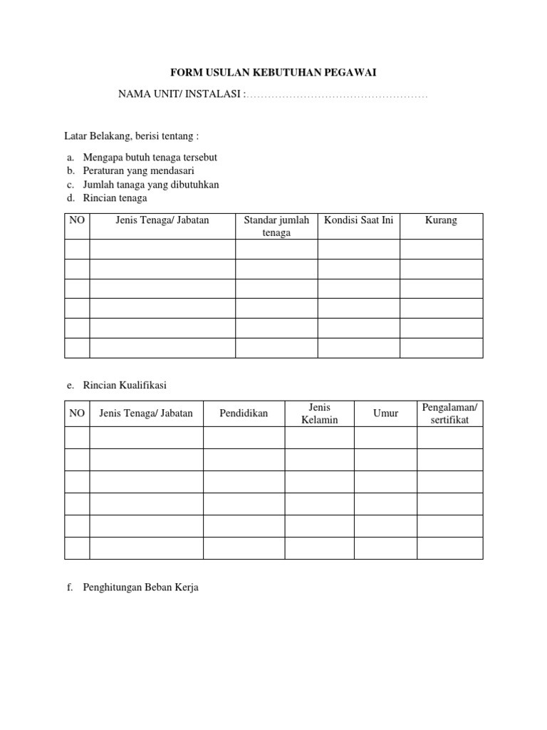 Form Usulan Kebutuhan Pegawai | PDF