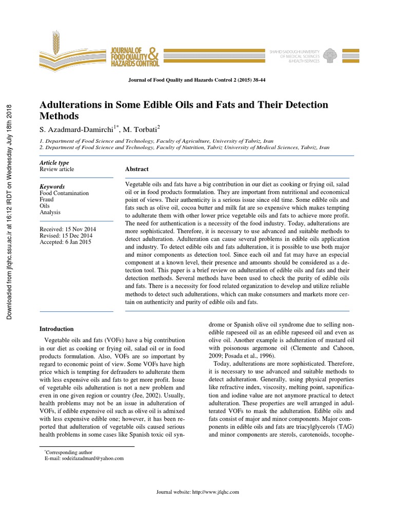Edible Oil Adulteration And Detection Techniques Pdf Vegetable Oil Olive Oil