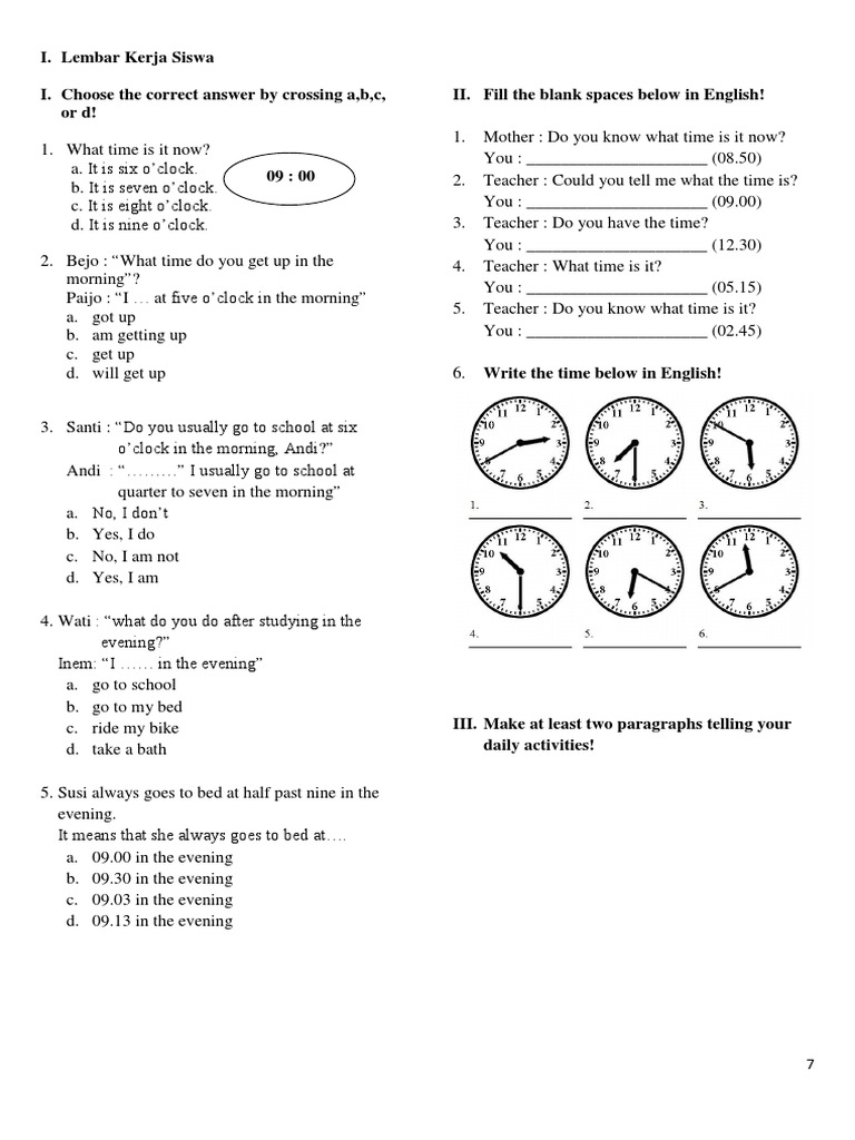 Soal Latihan Telling The Time | PDF