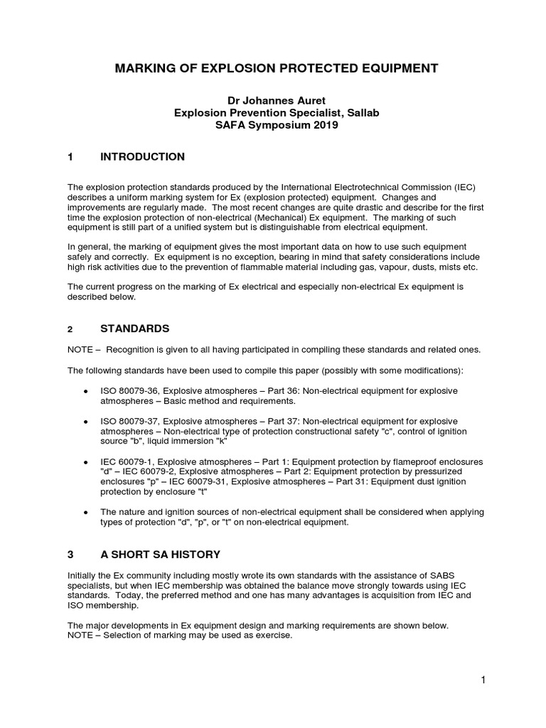 Marking of Explosion Protected Equipment: DR Johannes Auret Explosion ...