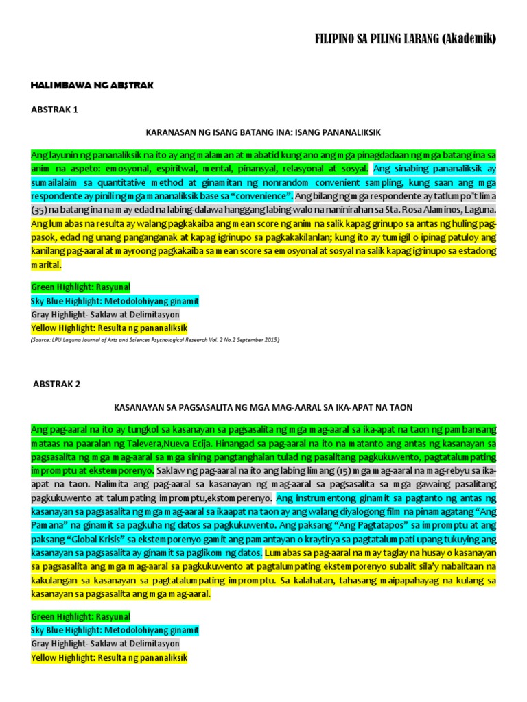 Halimbawa-Abstrak (Handout) | PDF