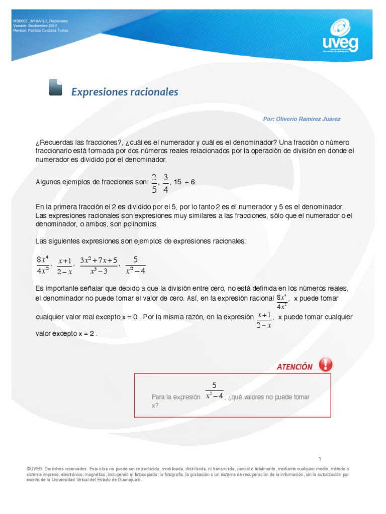 Expresiones Racionales | PDF | Fracción (Matemáticas) | Factorización