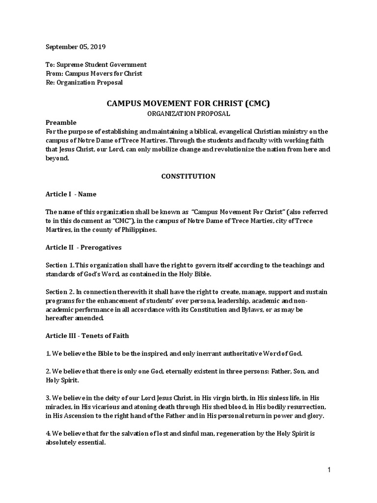 Campus Movement For Christ (CMC) : Preamble | PDF | Board Of Directors ...
