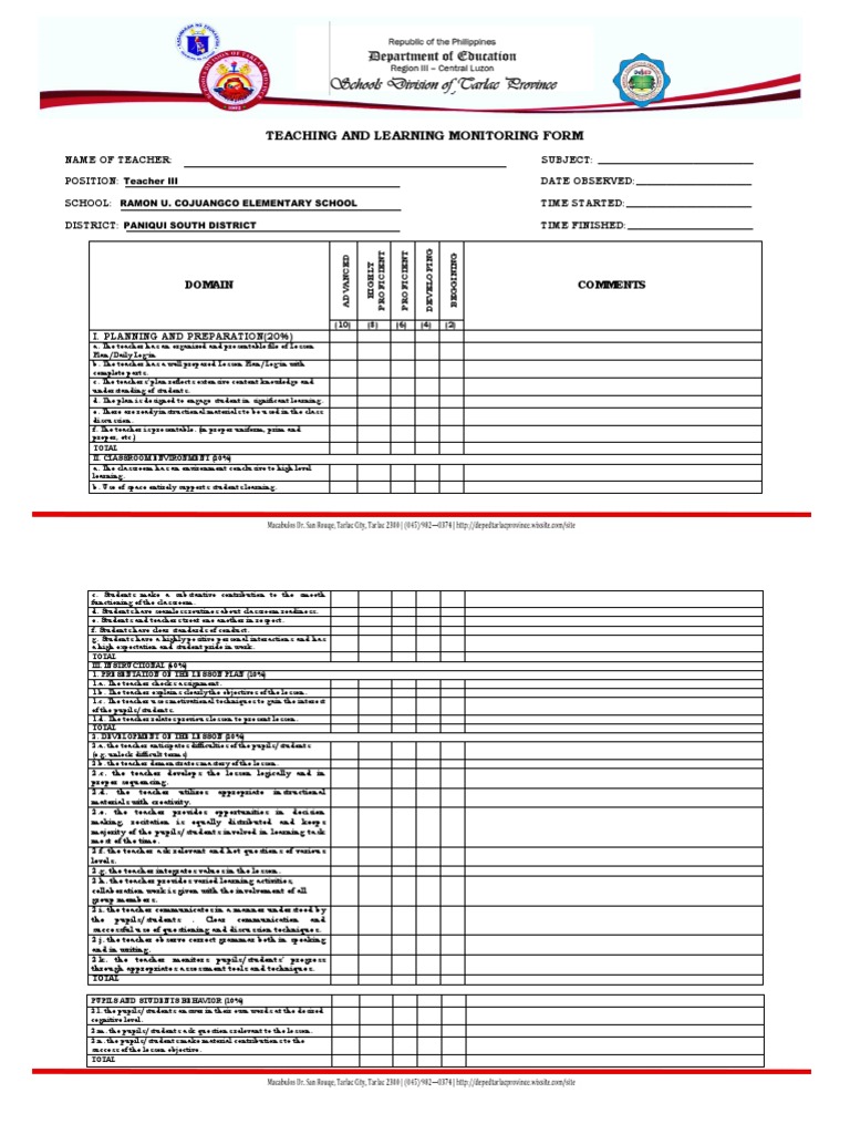 TEACHING-AND-LEARNING-MONITORING-FORM - Edited | PDF | Educational ...