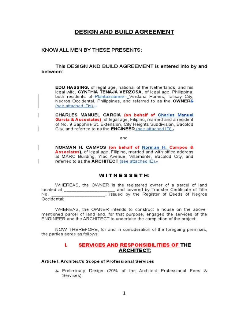 Design and Build Agreement | PDF | Bathroom | Architect