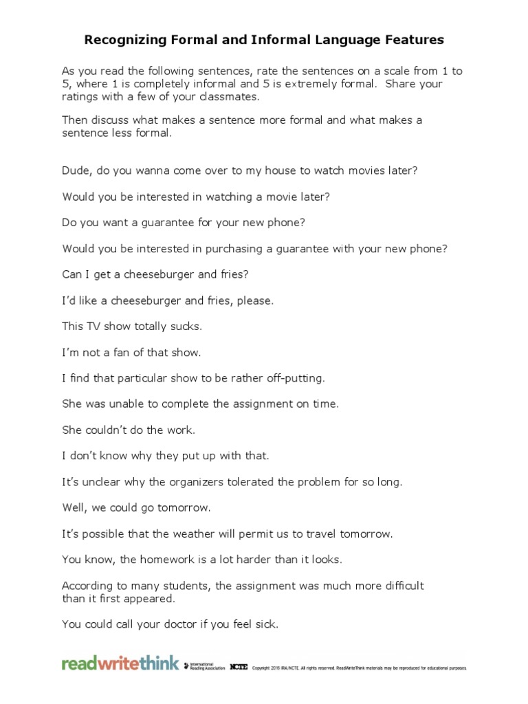 Recognizing Formal and Informal Language Features | PDF