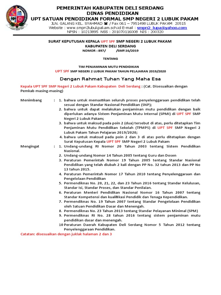 Contoh SK Tim Penjamin Mutu | PDF