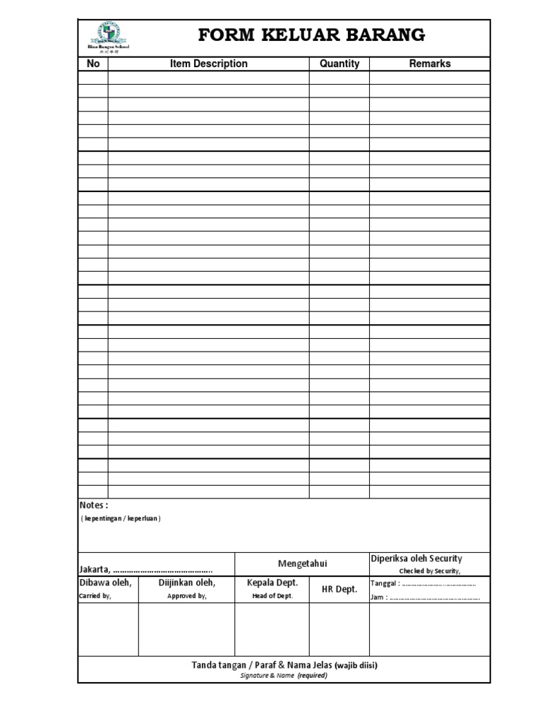 Form Keluar Barang | PDF