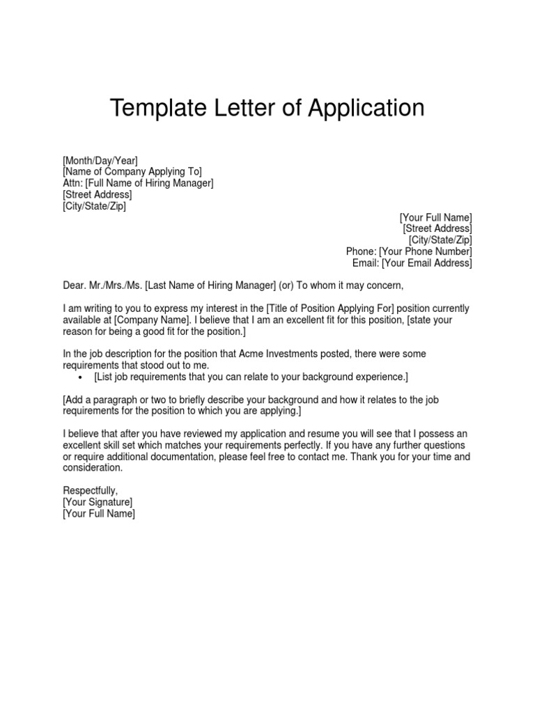 Template Letter of Application | PDF