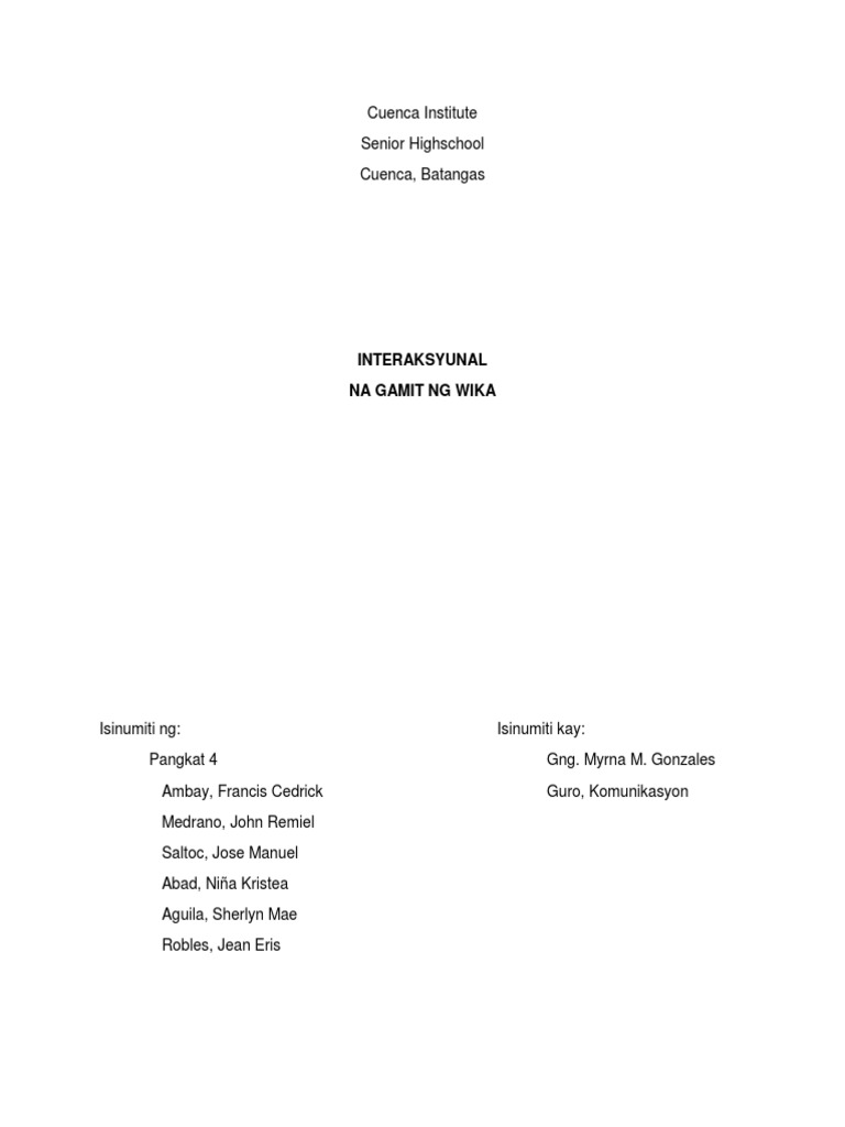 Interaksyunal Na Gamit NG Wika | PDF
