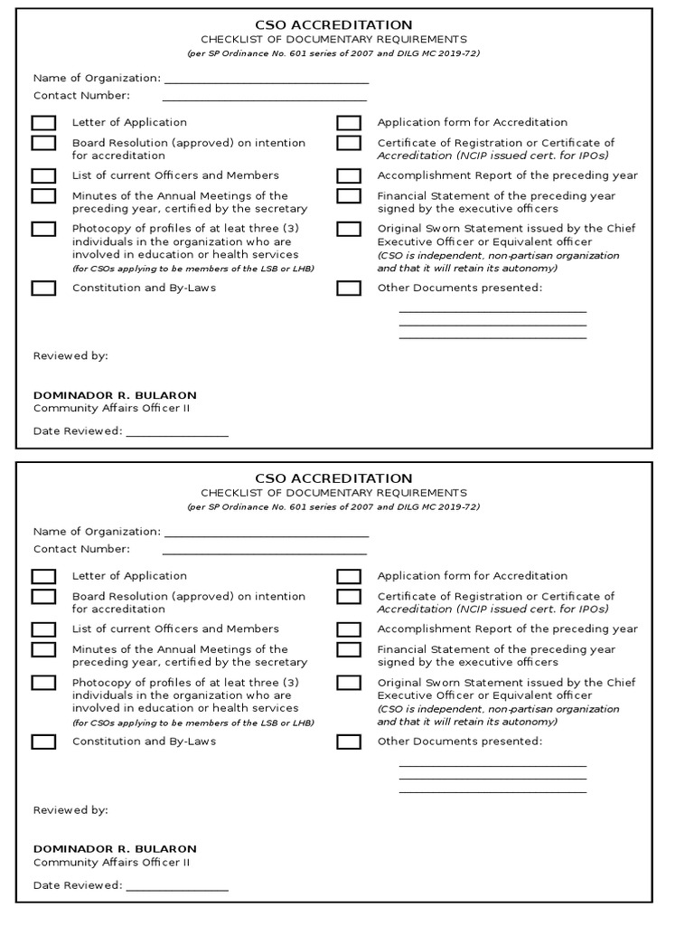 Checklist - CSO Accreditation | PDF | Government Information | Government