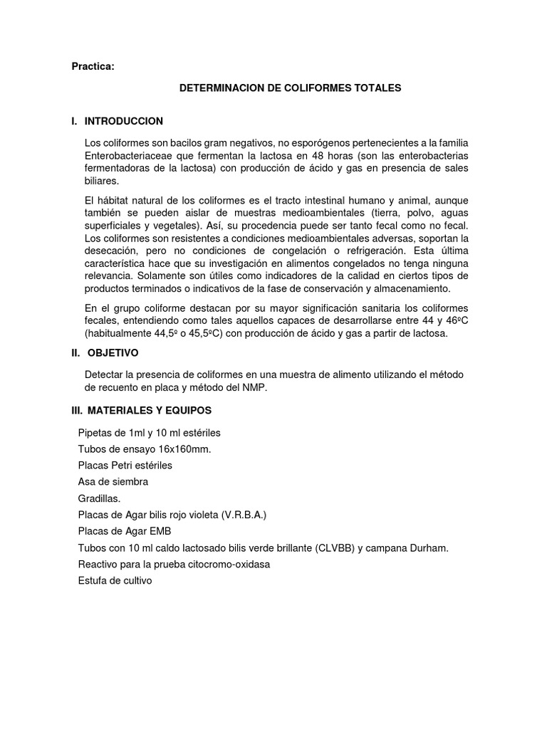 Determinación de Coliformes Totales | PDF | Microbiología | Organismos