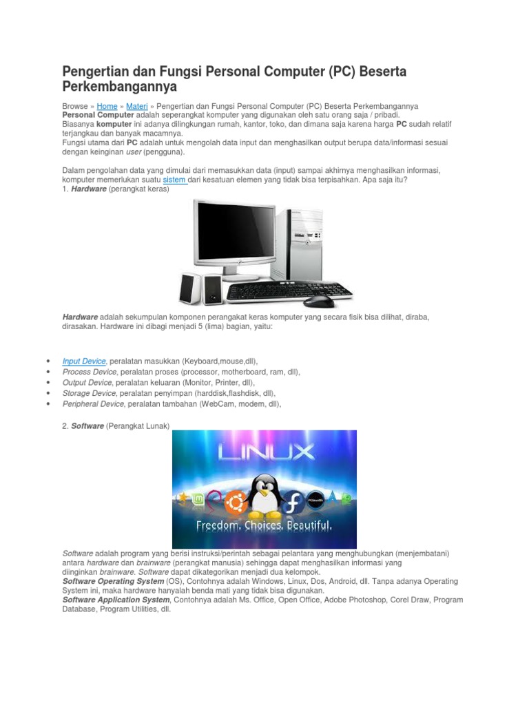 Pengertian Dan Fungsi Personal Computer | PDF