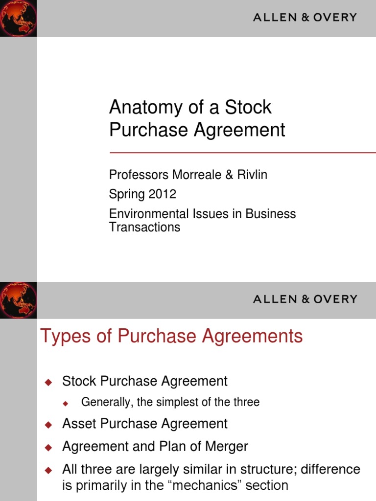 Stock Purchase Agreement Overview | PDF | Indemnity | Mergers And ...