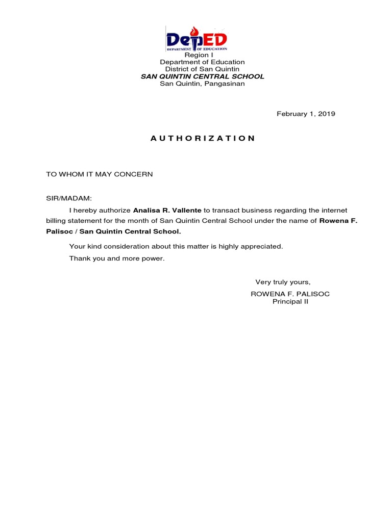 Authorization: San Quintin Central School | PDF | Business