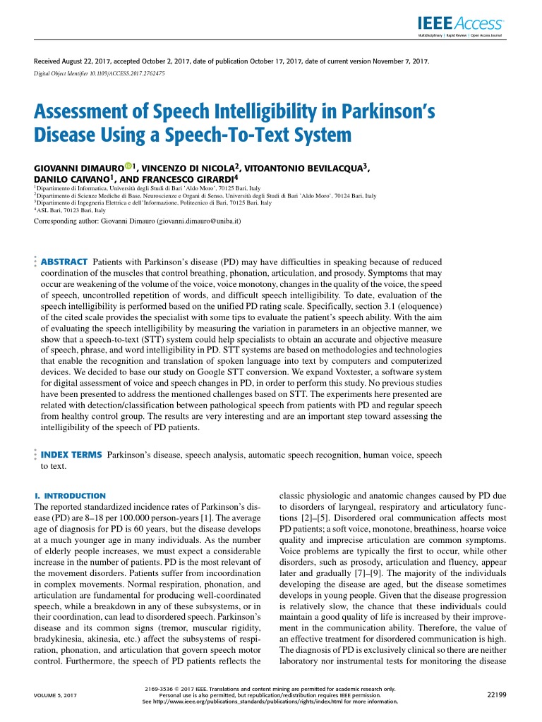 Assessment of Speech Intelligibility in Parkinson's Disease Using A ...