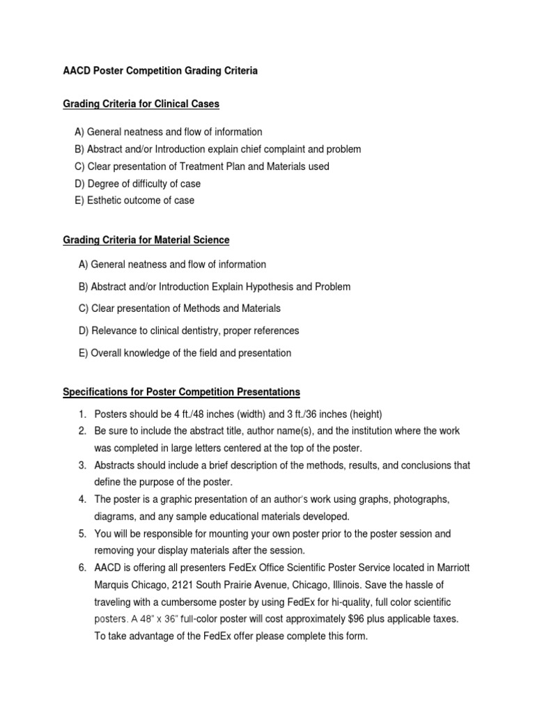 AACD Poster Competition Grading Criteria | PDF | Poster | Graphics