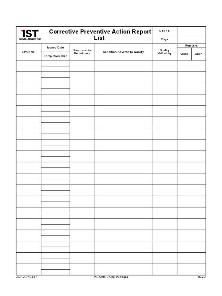 Corrective Preventive Action Report | PDF