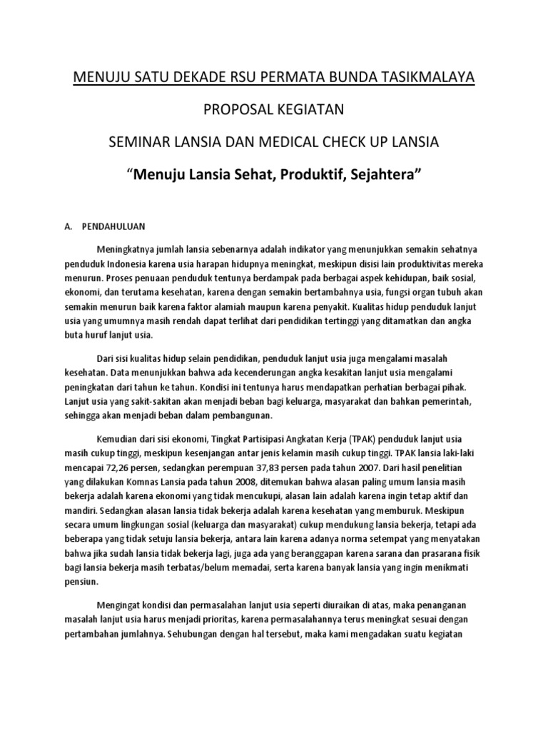 Contoh Proposal Seminar Lansia | PDF