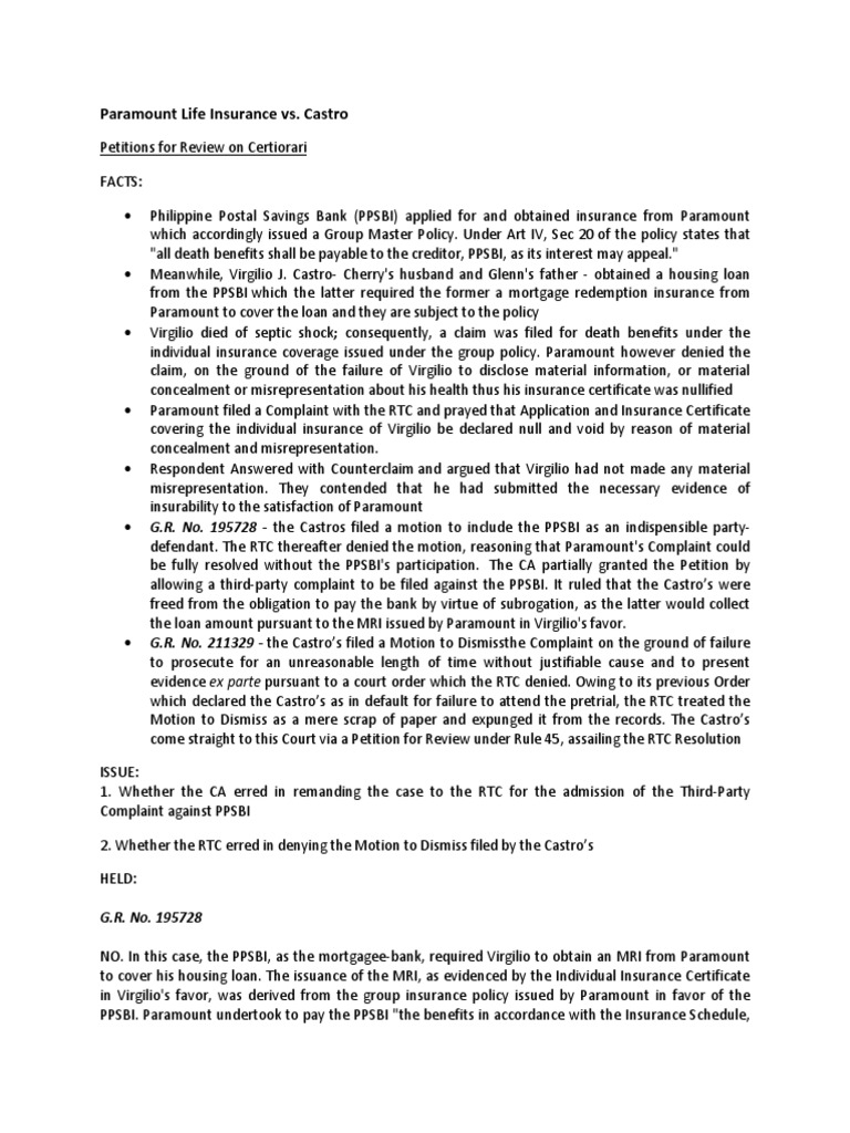 Paramount Life Insurance Dispute Analysis | PDF | Lawsuit | Public Law