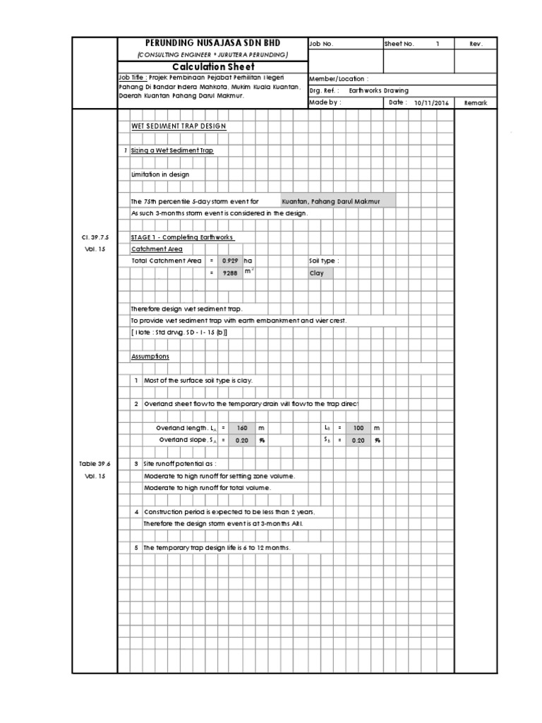 Calculation Sheet: Perunding Nusajasa SDN BHD | PDF | Soil Science ...