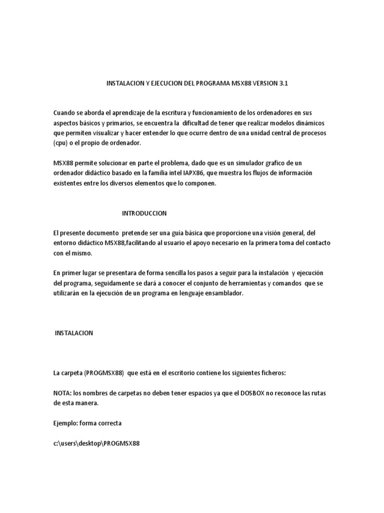 Guía de Instalación MSX88 v3.1 | PDF | Archivo de computadora | Programa de computadora