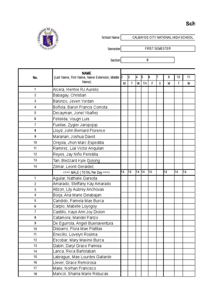 School Form 2 Daily Attendance Report of Learners For Senior High ...