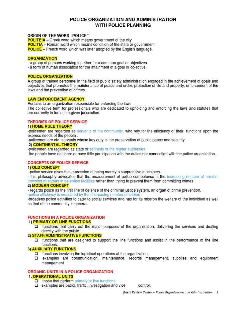 (Lea 1) Police Organization and Administration With Police Planning ...