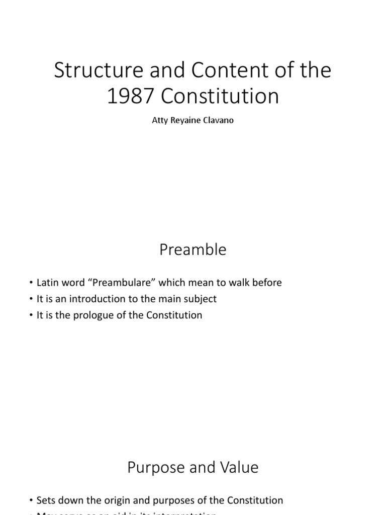 Structure and Content of The 1987 Constitution | PDF | Search And ...