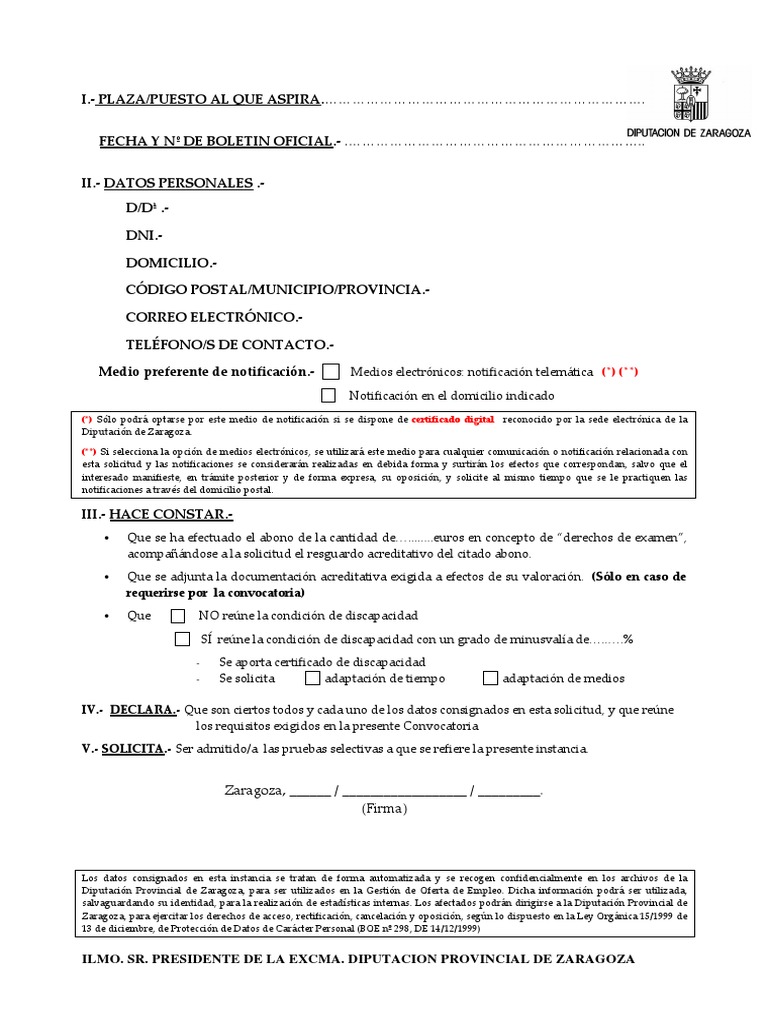 Modelo Instancia General Procesos Selectivos | PDF | Gobierno ...